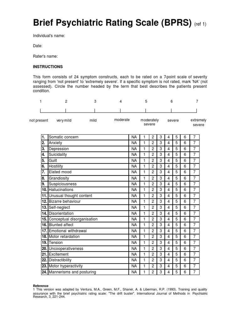 Brief Psychiatric Rating Scale | PDF | Medical Diagnosis | Mental And Behavioural Disorders