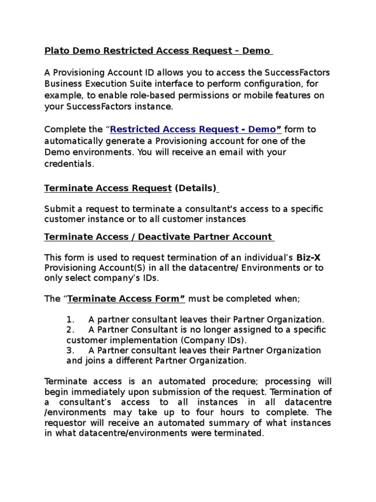 Plato Demo Restricted Access Request - Demo | PDF