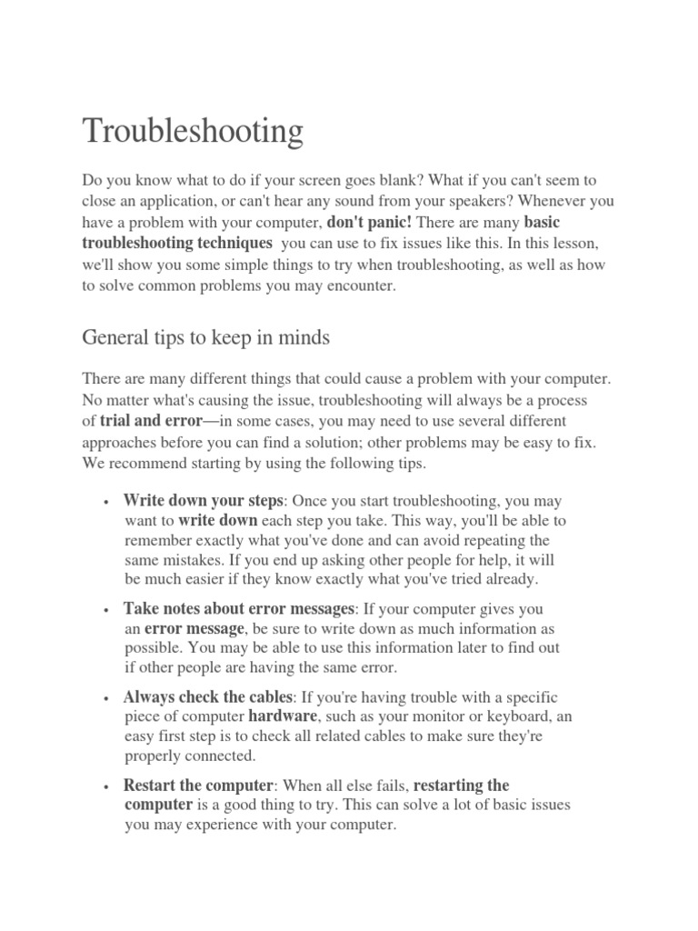 Basic Computer Troubleshooting | PDF | Troubleshooting | Computer Keyboard