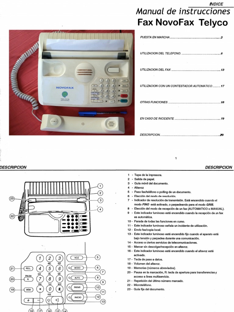 Manual de Instrucciones - FAX Novofax Telyco | PDF