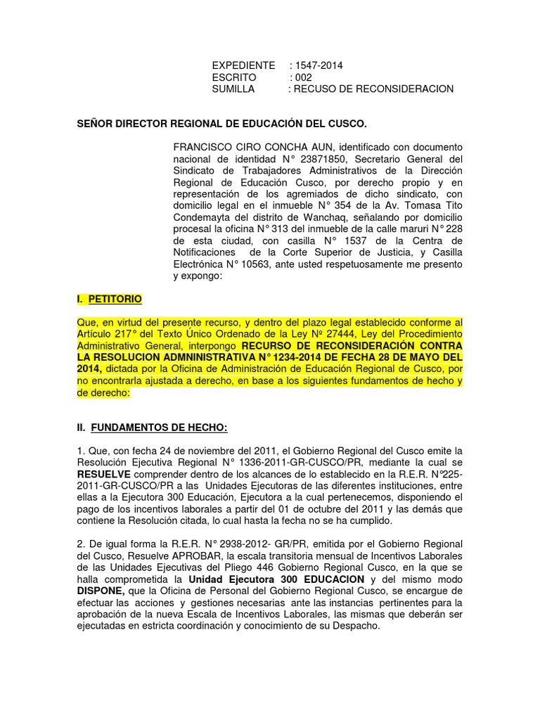 Recurso de Reconsideracion | PDF | Ley administrativa | Derecho laboral