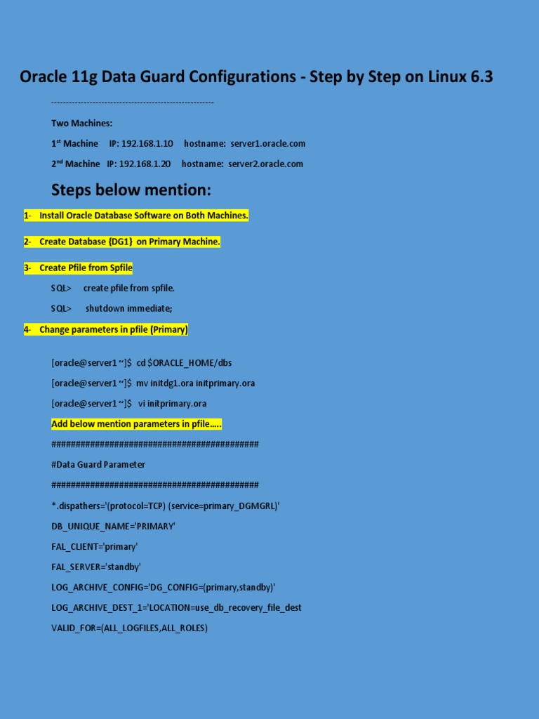 Oracle 11g Data Guard Setup Guide | PDF | Oracle Database | Databases