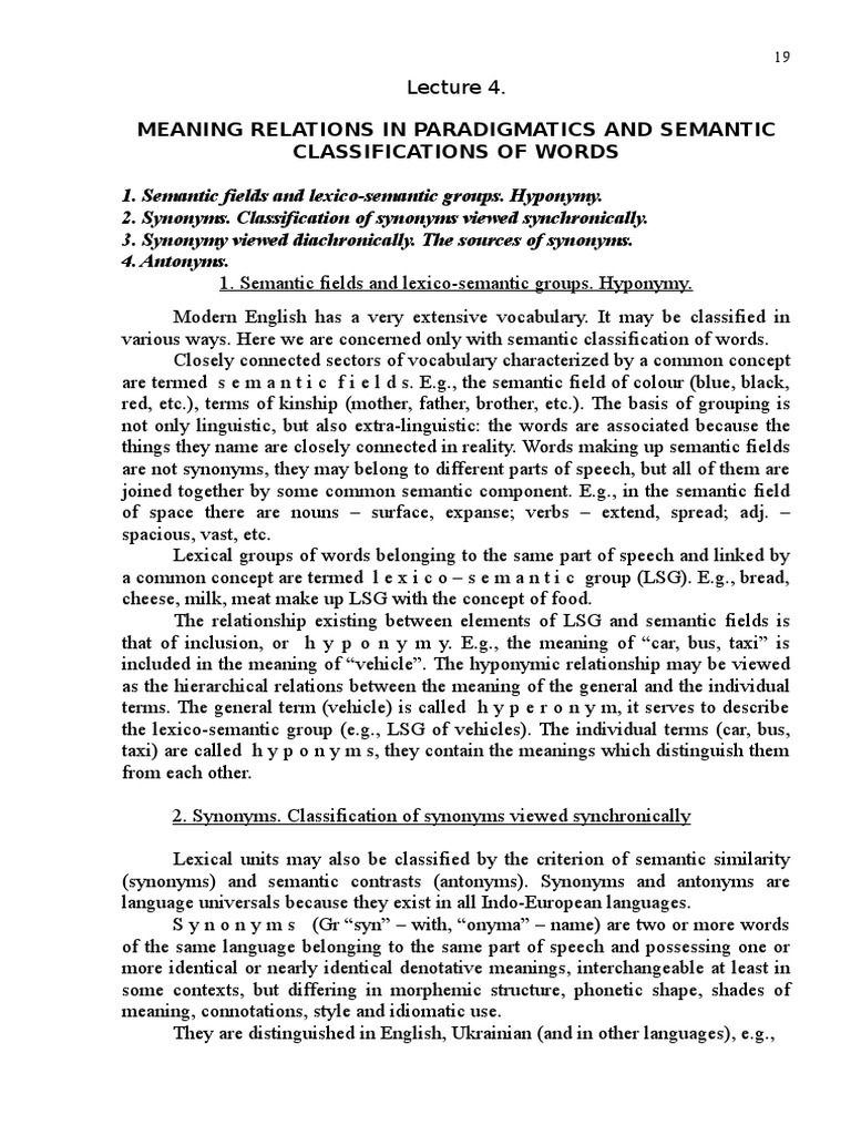 Understanding Semantic Relationships: A Lecture on Semantic Fields, Lexico-Semantic Groups ...