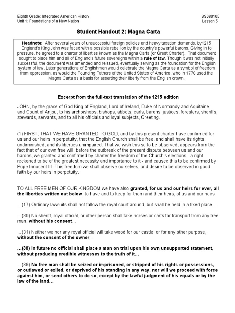 Lesson 5 - Magna Carta | PDF | Magna Carta | Government