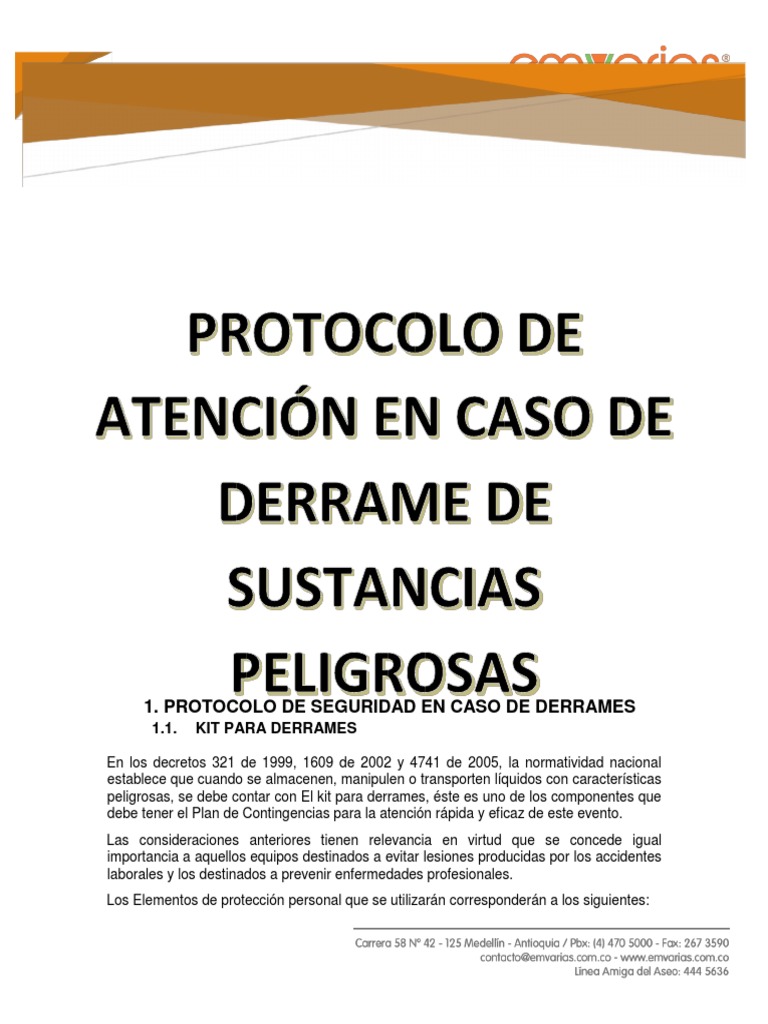 Protocolo en Caso de Derrames de Sustancias Peligrosas | Residuos | Contaminación