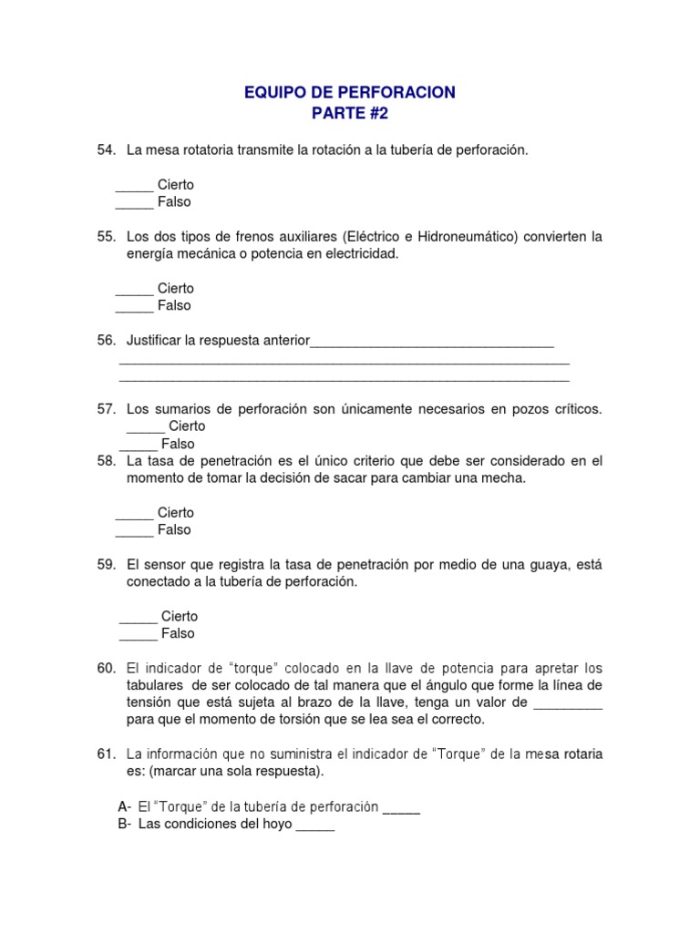 Test 7 Parte 2 Equipo de Perforacion | PDF | Perforar | Bomba