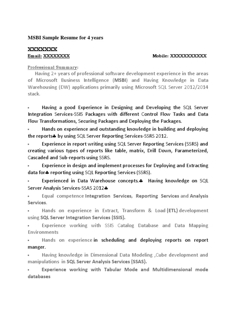 MSBI Sample Resume For 2 Years | PDF | Microsoft Sql Server | Data ...