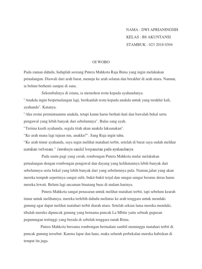 Legenda Oi Wobo dari Bima | PDF