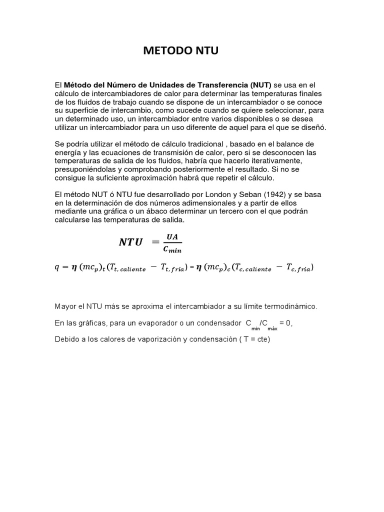 Método NTU en Intercambiadores de Calor | PDF | Ciencia y matemáticas ...