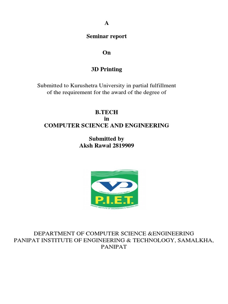 CSE 3D Printing Report | PDF | 3 D Printing | 3 D Modeling
