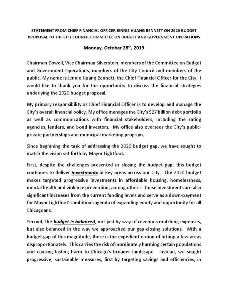 CFO Opening Statement | PDF | Chief Financial Officer | Pension