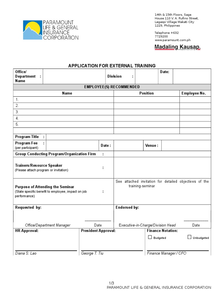 Application For External Training | PDF | Economies | Business