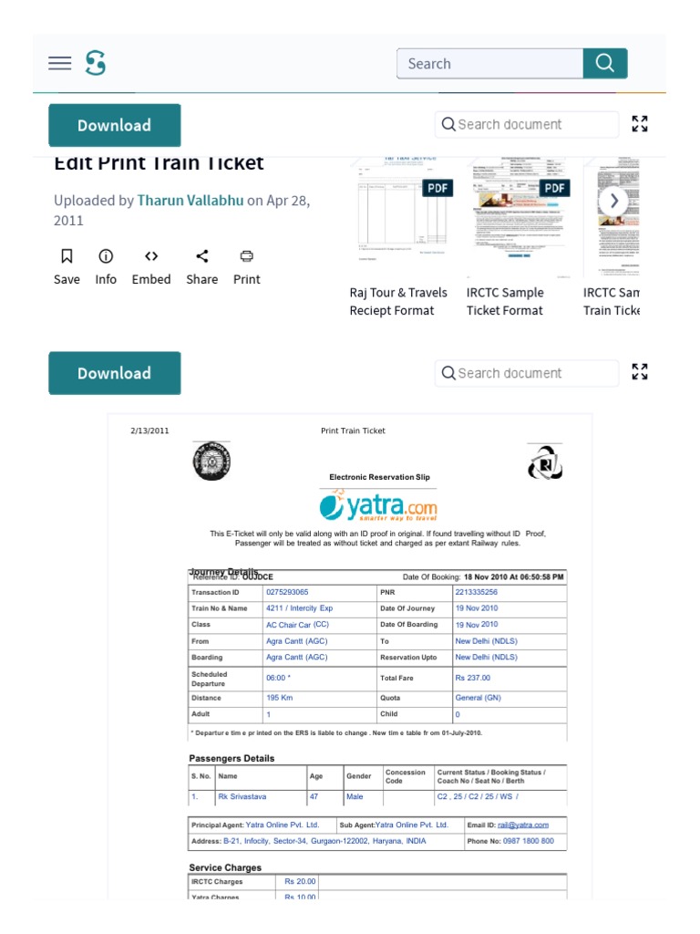 Edit Print Train Ticket: Download | PDF | Identity Document ...