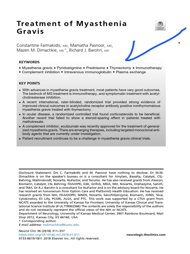 Treatmentofmyasthenia Gravis: Constantine Farmakidis,, Mamatha Pasnoor ...