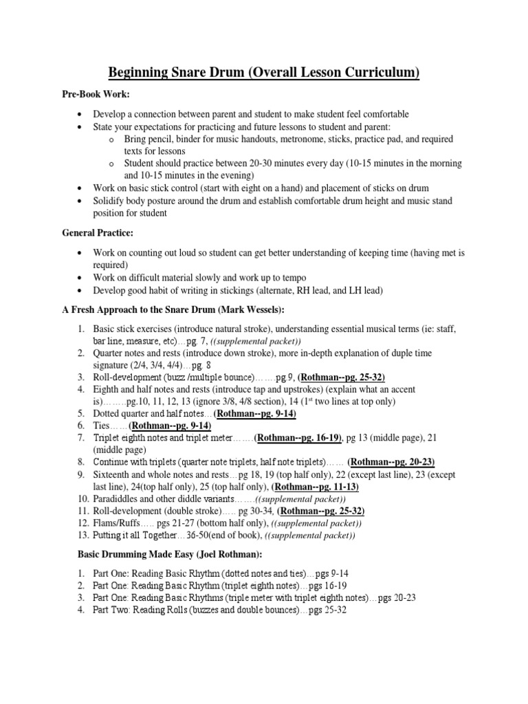Beginning Snare Drum Curriculum | PDF | Music Theory | Musical Notation