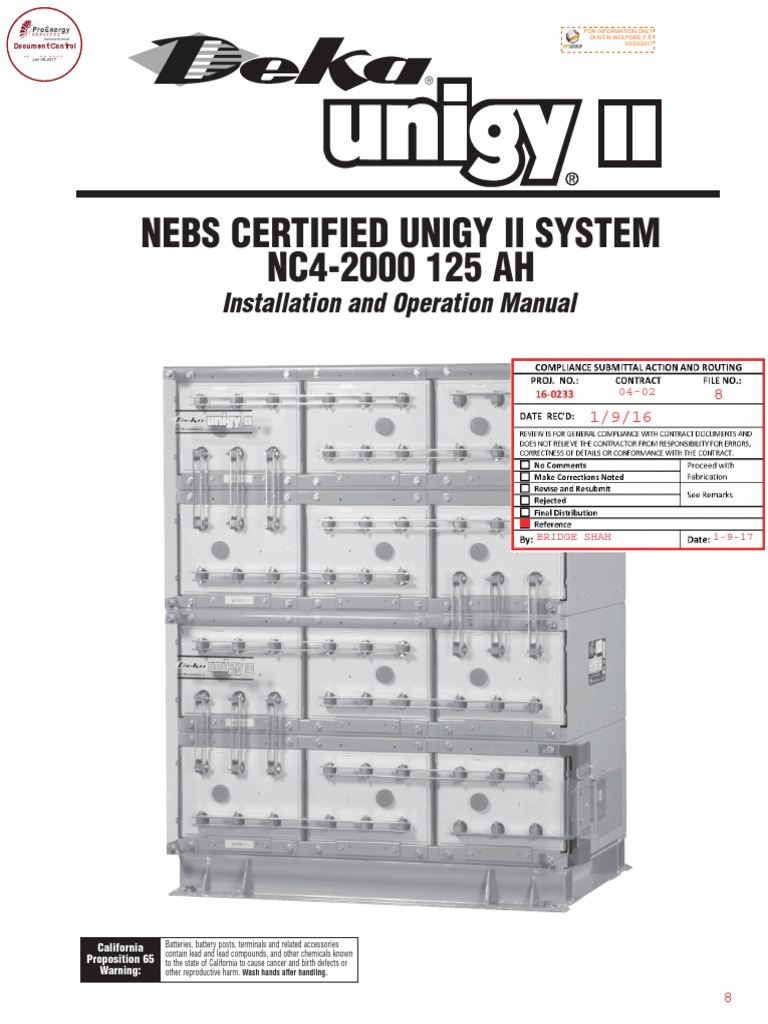 Nebs Certified Unigy Ii System NC4-2000 125 AH: Installation and ...