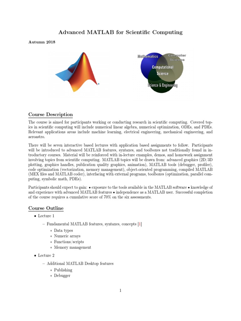 Advanced MATLAB For Scientific Computing: Course Description | PDF | Matlab | Numerical Analysis
