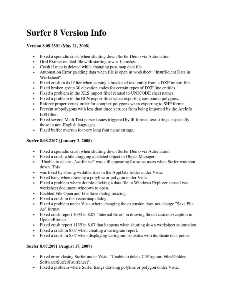 Surfer 8 Version Info | Download Free PDF | File Format | Microsoft Excel