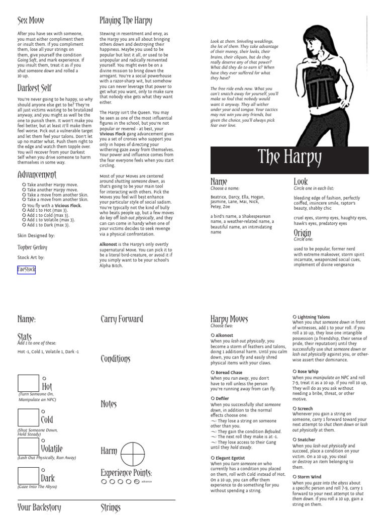 Monsterhearts - Skins - The Harpy | PDF