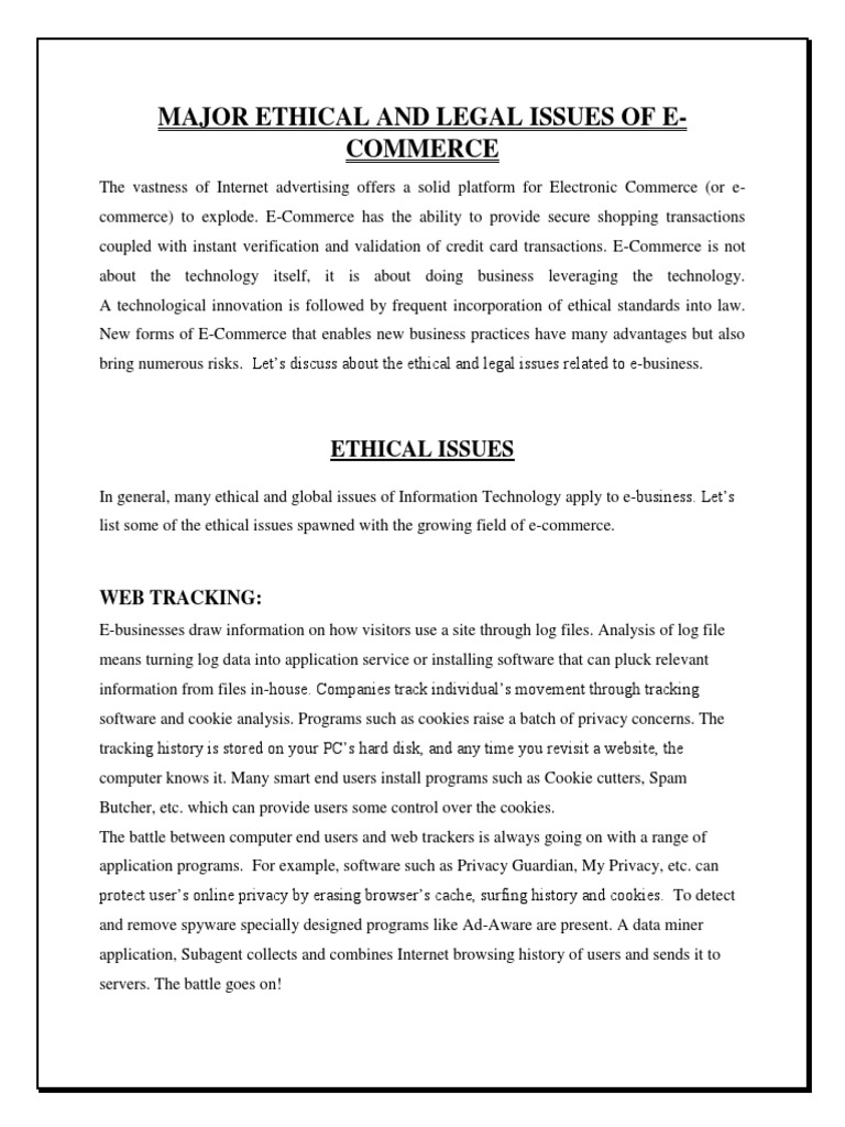 Major Ethical and Legal Issues of E-Commerce | PDF | Internet Privacy ...