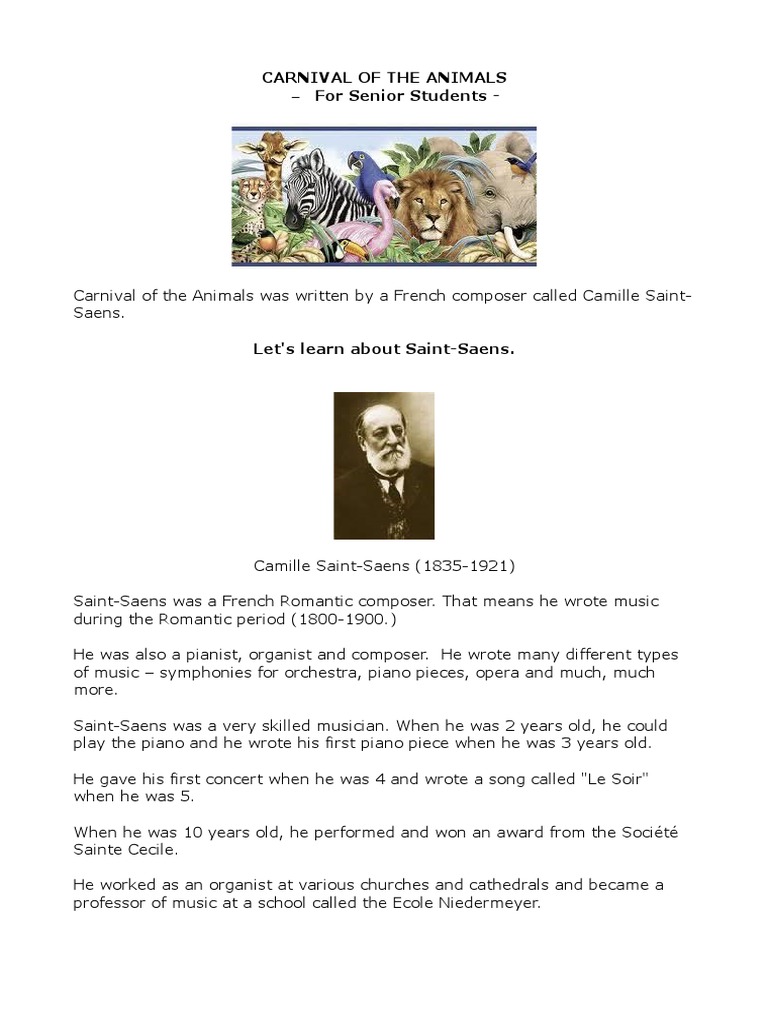 Carnival of The Animals - For Senior Students | PDF | The Carnival Of ...