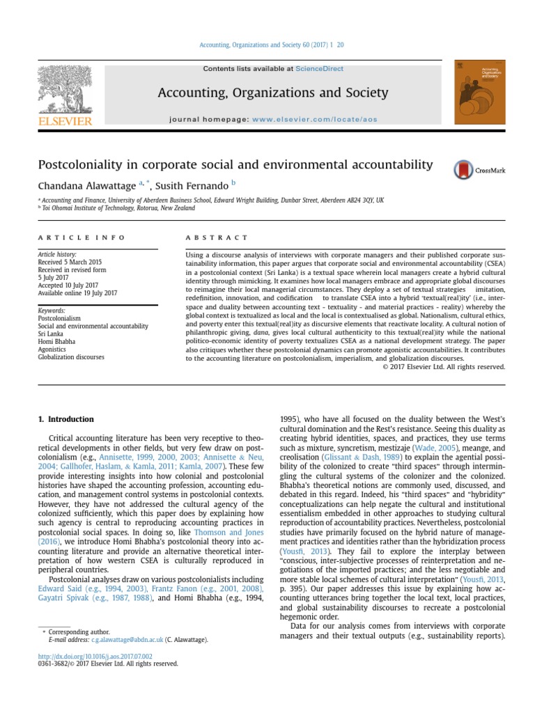 Accounting, Organizations and Society: Chandana Alawattage, Susith ...