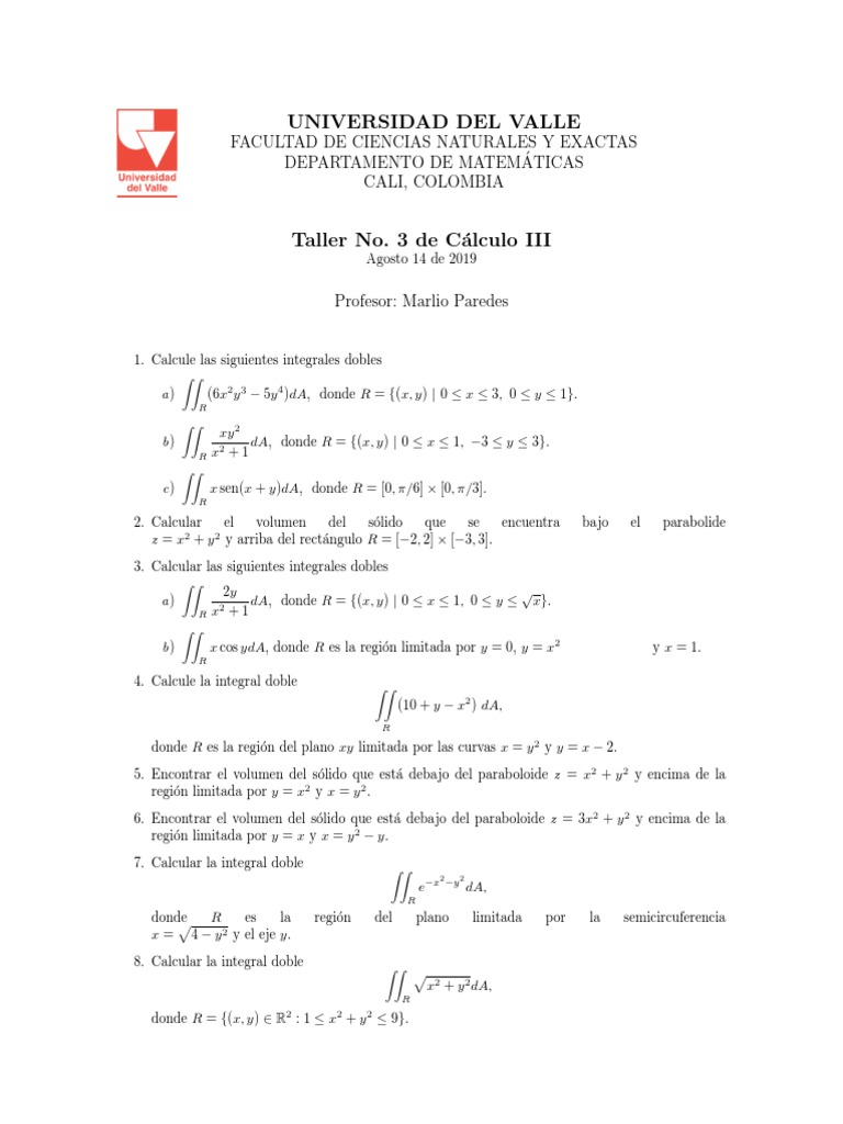 Taller de Calculo Multivariable | PDF | Integral | Objetos geométricos