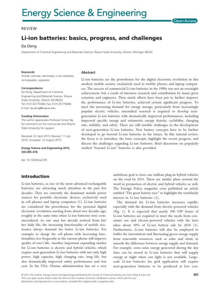 Li-Ion Batteries Basics Progress and Challenges PDF | PDF ...