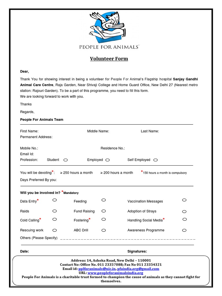 Volunteer Application for Animal Care | PDF
