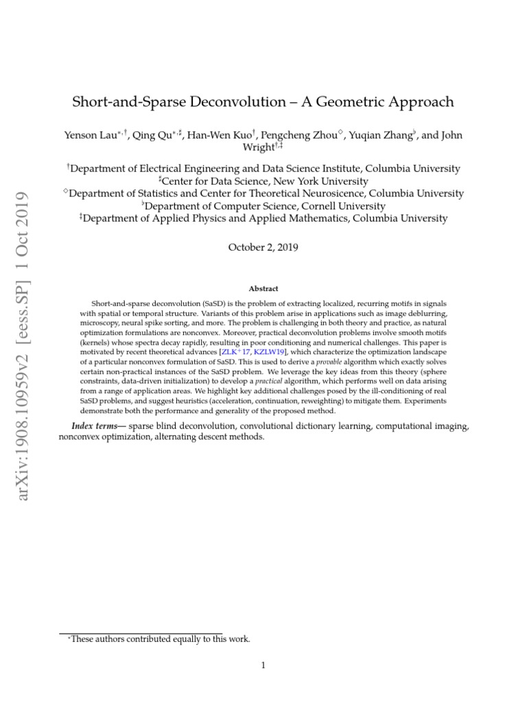 Short And Sparse Deconvolution A Geometric Approach Pdf