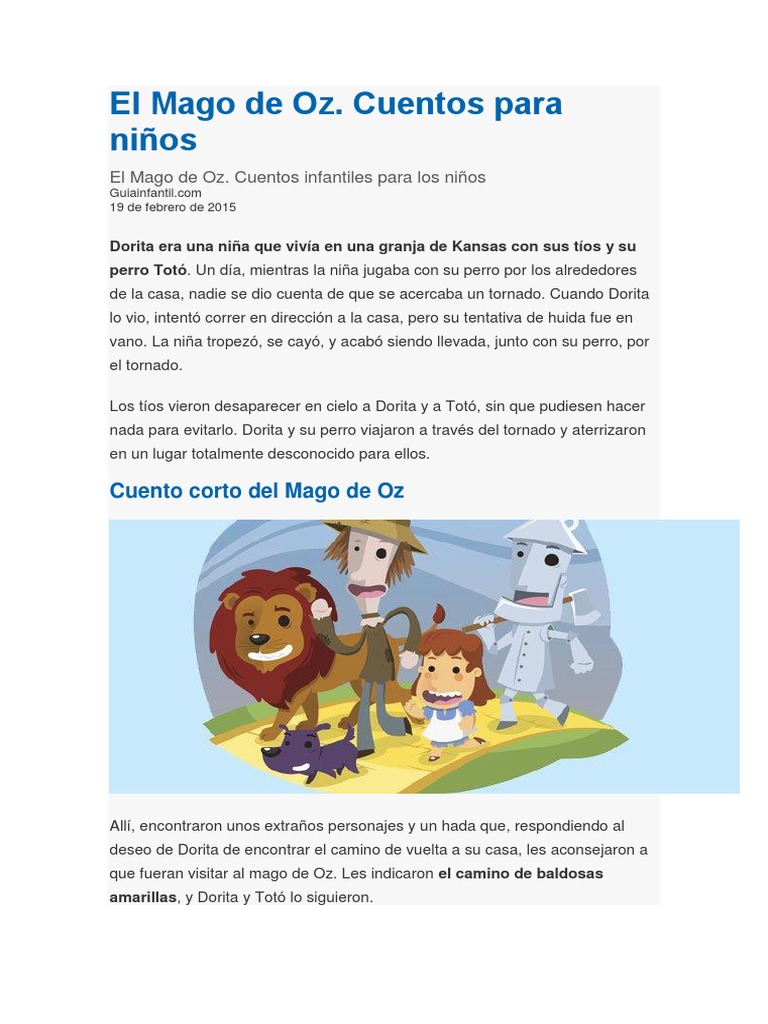 Cuento Infantil: El Mago de Oz | PDF | Wizard Of Oz (Personaje)