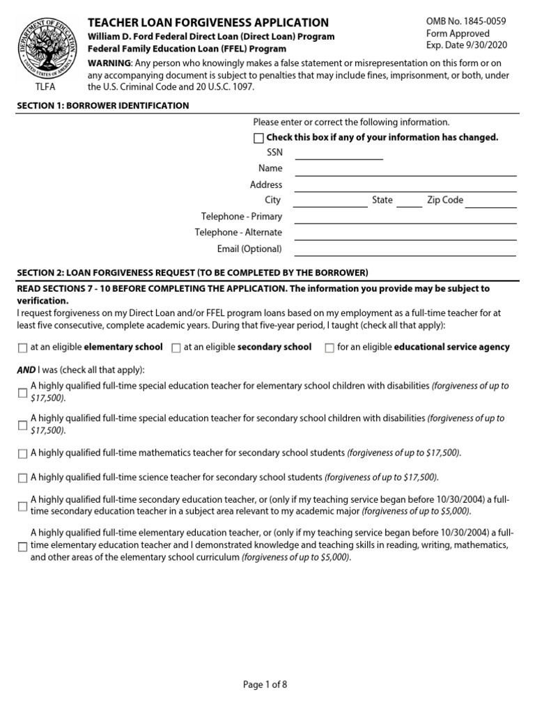 Teacher Loan Forgiveness Application | PDF | Schools | Teachers