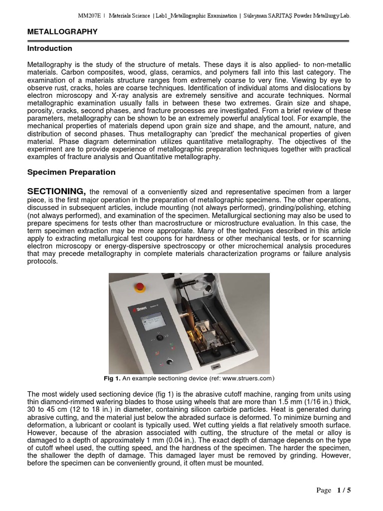 1 Metallography Lab Sheet | PDF | Materials Science | Materials