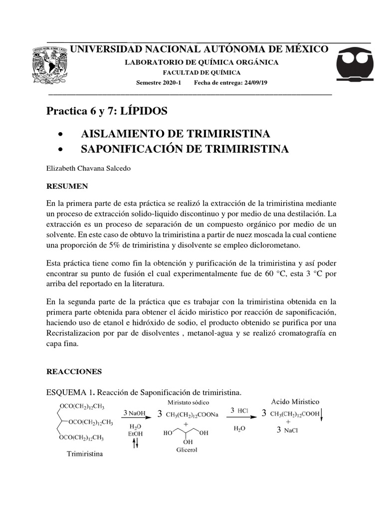 Aislamiento y saponificación de la trimiristina: Obtención del ácido ...