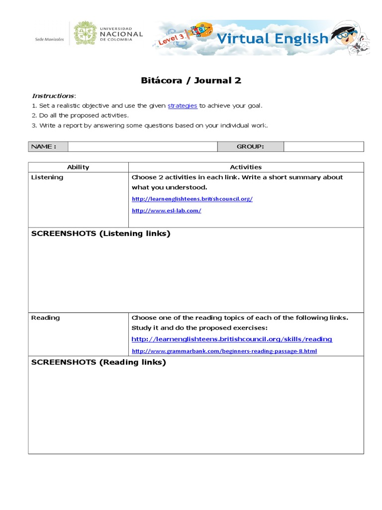 Bitácora Journal 2 Screenshots Listening Links Pdf Reading