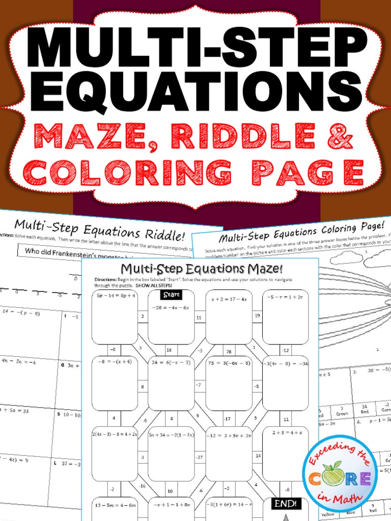 MULTISTEPEQUATIONSMaze Riddle Colorby Number Coloring Page Activity ...