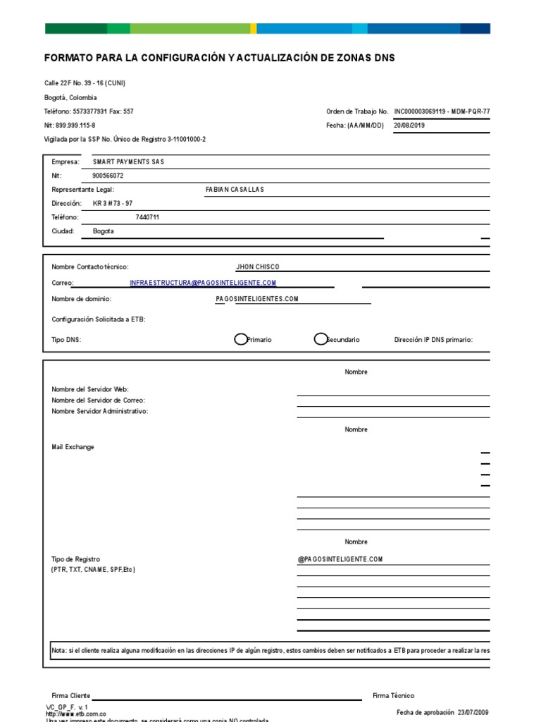 Formato Solicitud PTR | PDF | sistema de nombres de dominio | Protocolos de red