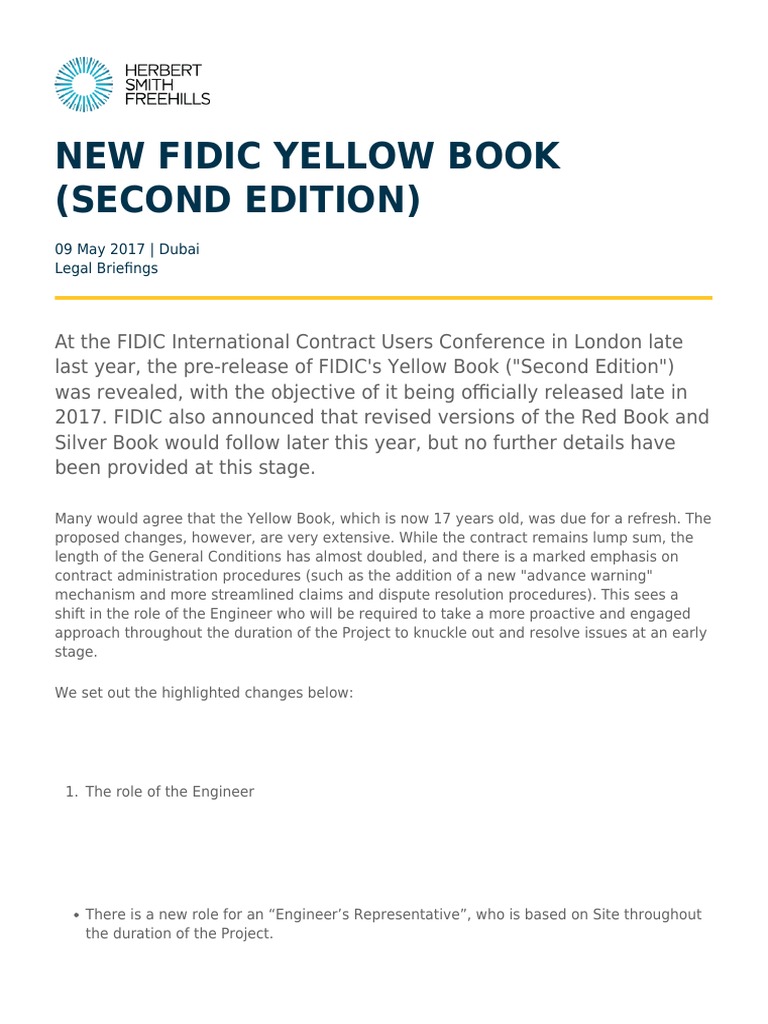 New Fidic Yellow Book (Second Edition) : 09 May 2017 - Dubai Legal ...