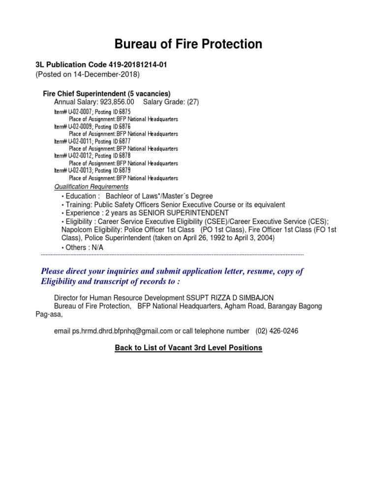 Bureau of Fire Protection: (Posted On 14-December-2018) | PDF