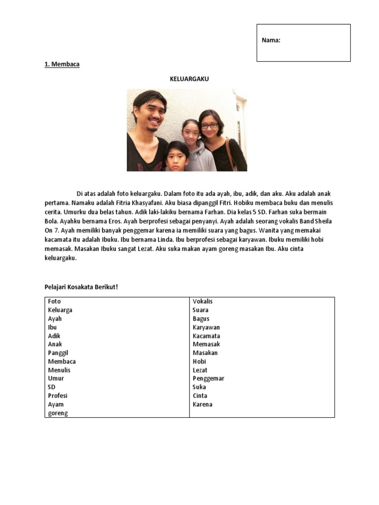 Bahan Ajar Membaca BIPA Level A1 | PDF