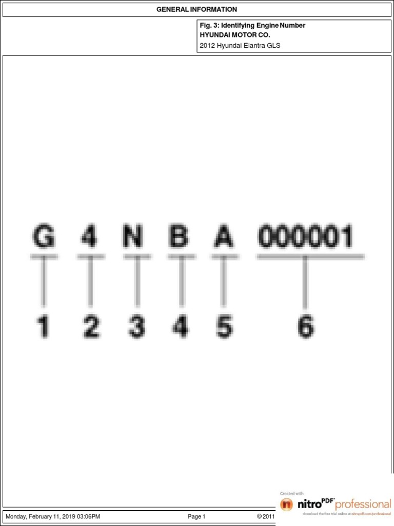 Locating the Engine Number on a 2012 Hyundai Elantra GLS | PDF