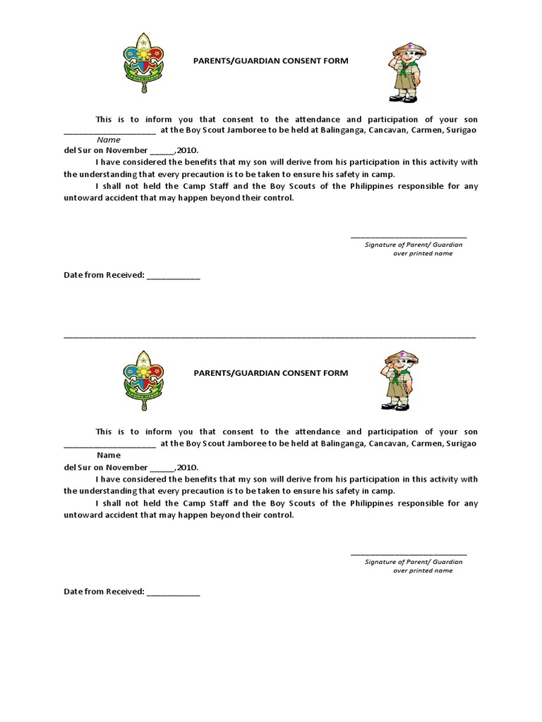 Parents/Guardian Consent Form: Signature of Parent/ Guardian Over ...