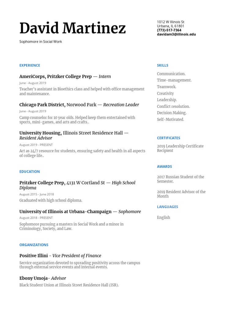 Resume 2 | PDF | University Of Illinois At Urbana–Champaign | Academia