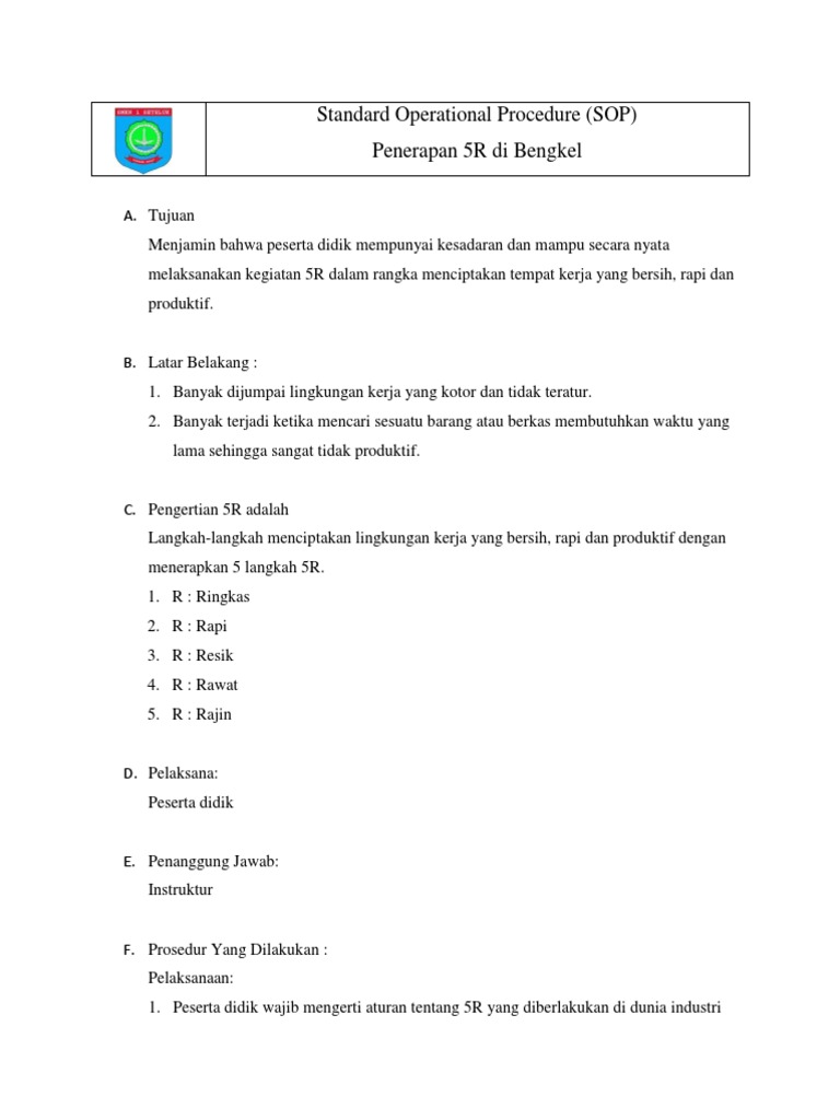 Standard Operational Procedure 5R | PDF