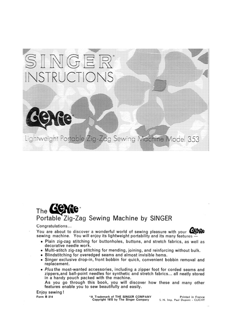 SINGER Genie 353 Sewing Machine | PDF