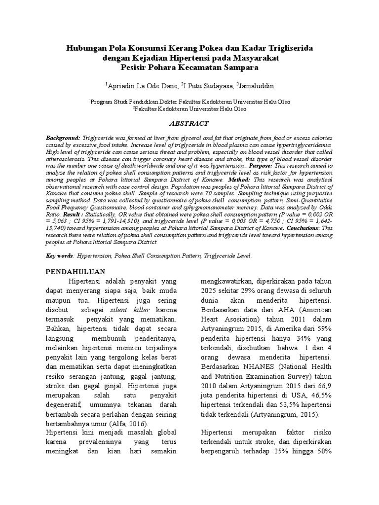 Hubungan Pola Konsumsi Kerang Pokea Dan Kadar Trigliserida Dengan ...