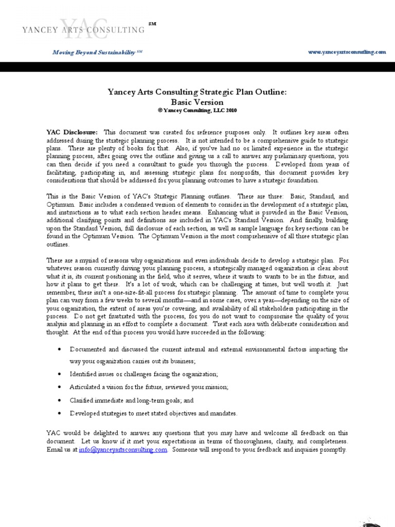 Basic Strategic Plan Outline | PDF | Strategic Planning | Strategic ...