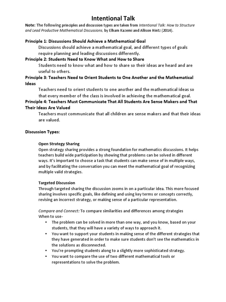 Intentional Talk | PDF | Teaching Mathematics | Learning