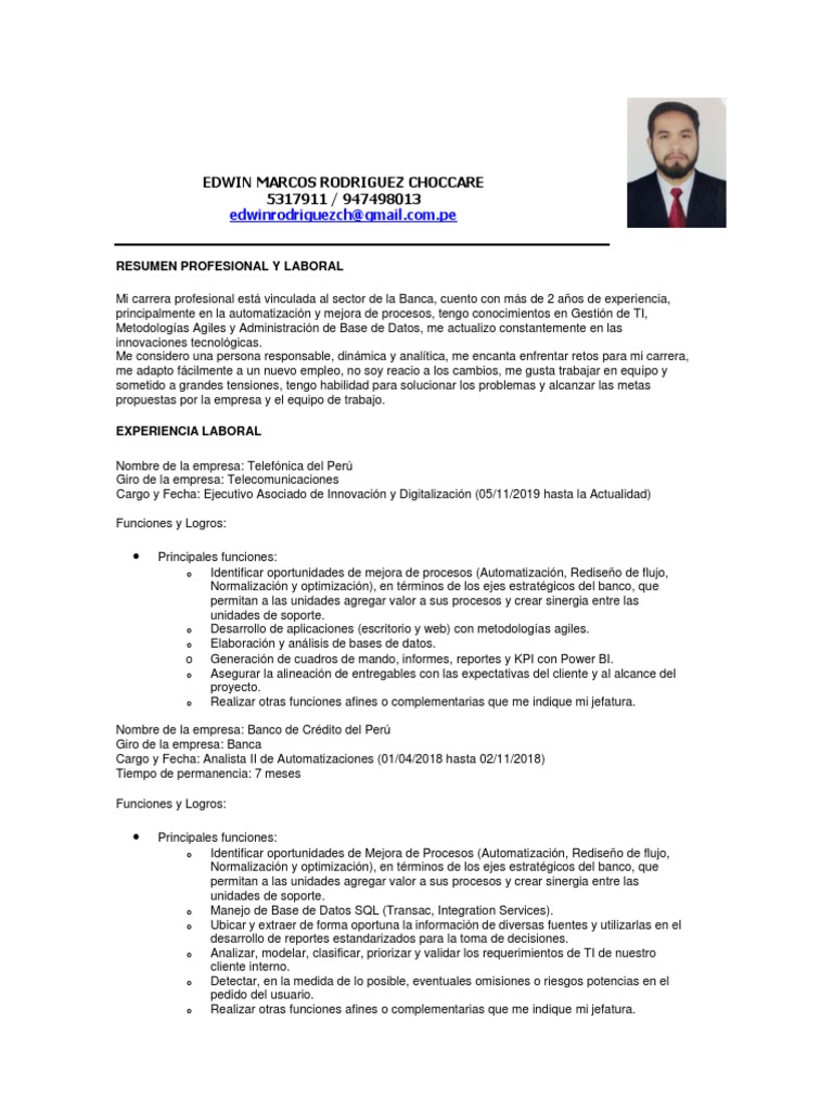 CV Edwin Rodriguez CH | PDF | SQL | Bases de datos