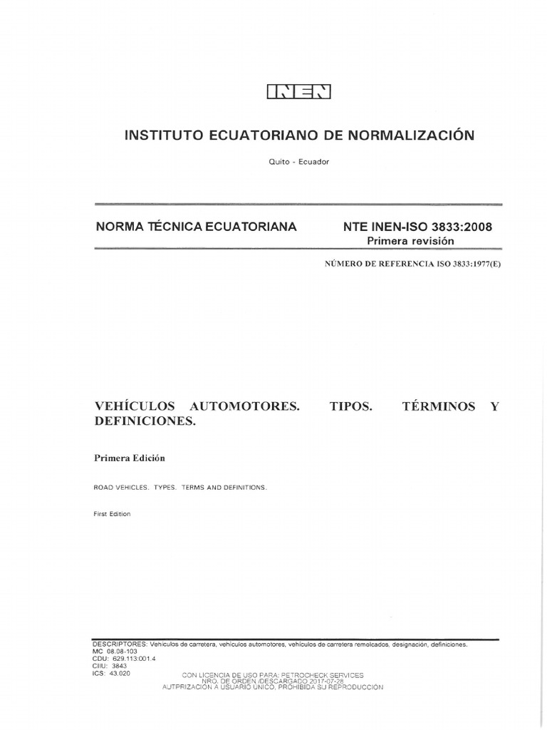 Nte Inen-Iso-3833-2008 | PDF